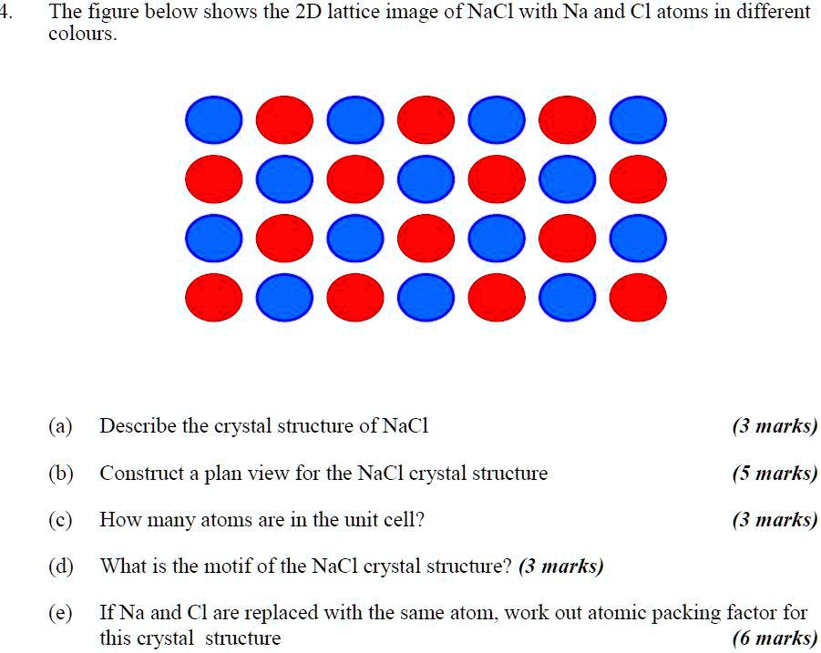 4. The figure below shows the 2D lattice image of NaCl with Na and Cl ...