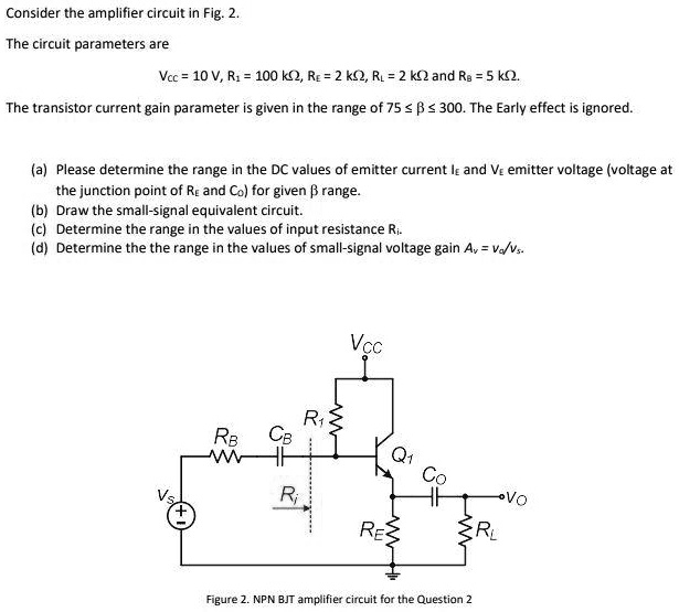 SOLVED: Consider the amplifier circuit in Fig. 2. The circuit parameters are: Vcc = 10V, R1 ...