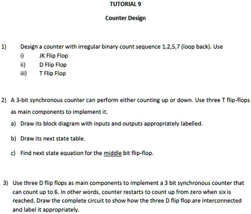 Tutorial 9 Counter Design 1 Design A Counter With Irregular Binary Count Sequence 1257 Loop