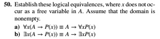 establish these logical equivalences where x does not oc free variable ...