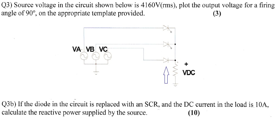Q3) The source voltage in the circuit shown below is 4160V (rms). Plot ...