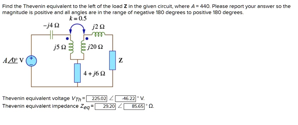 Find the Thevenin equivalent to the left of the load Z in the given circuit, where A = 440 ...