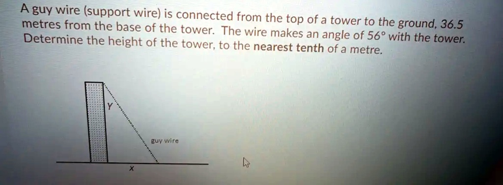 A guy wire (support wire) is connected from the top of a tower to the ...