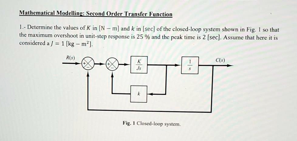 Mathematical Modelling: Second Order Transfer Function 1.- Determine ...