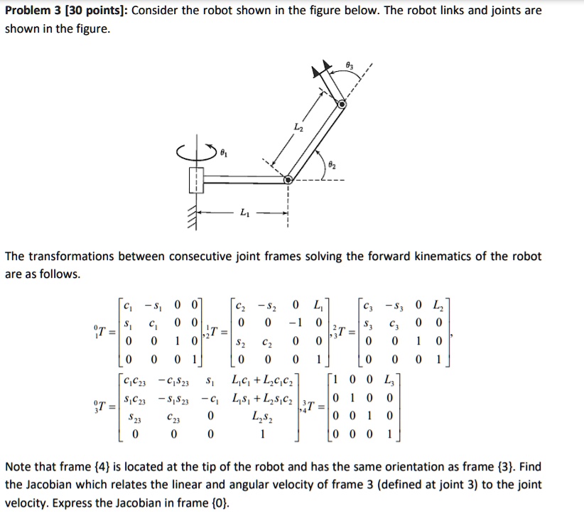 Problem 3 [30 points]: Consider the robot shown in the figure below. The robot links and joints ...