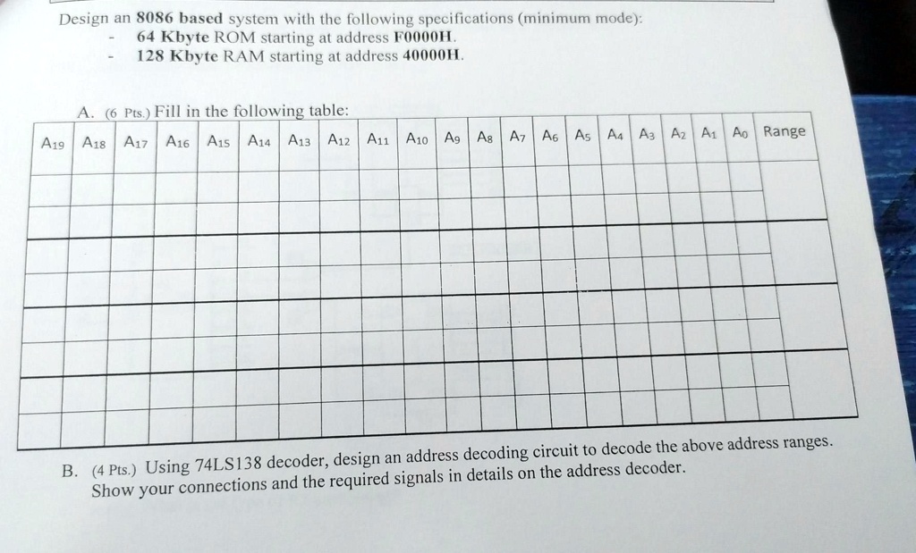 Solved Design An 8086 Based System With The Following Specifications