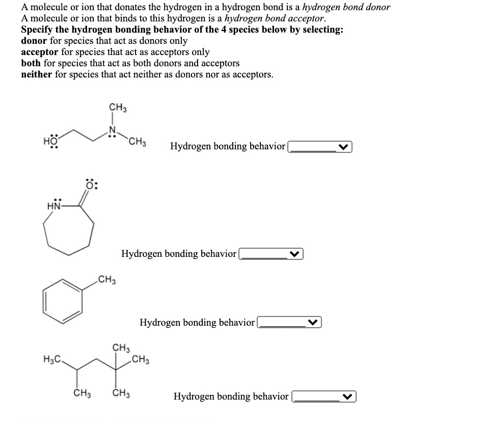 SOLVED: A molecule or ion that donates the hydrogen in a hydrogen bond ...