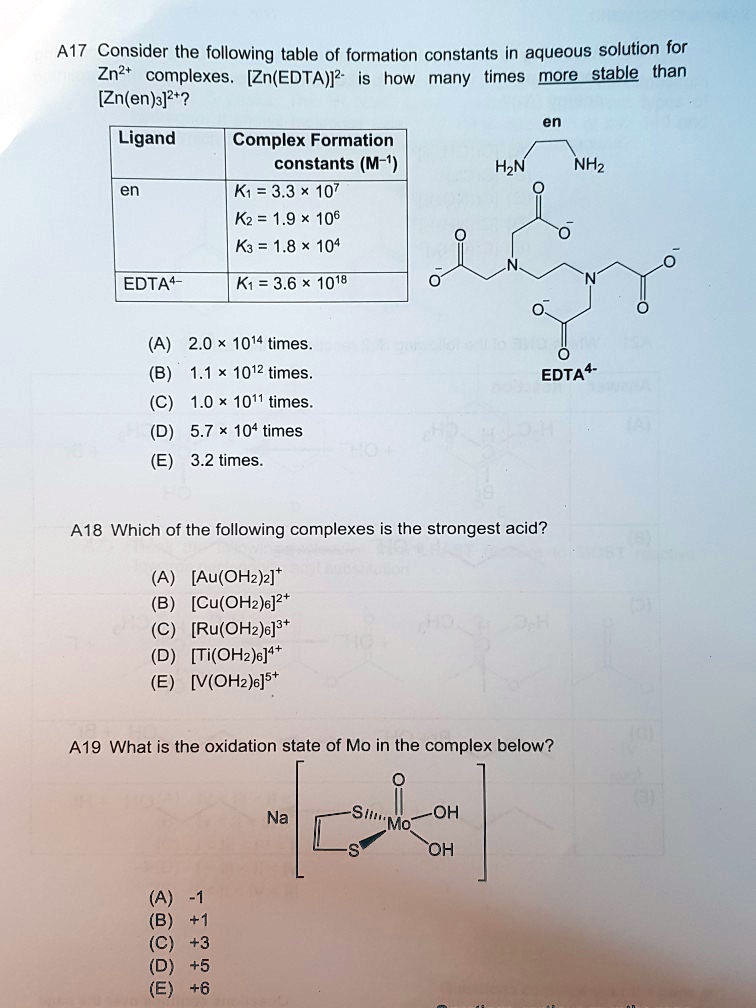SOLVED: A17 Consider the following table of formation constants in ...