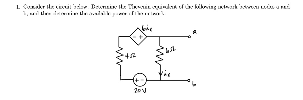 1. Consider the circuit below. Determine the Thevenin equivalent of the following network ...
