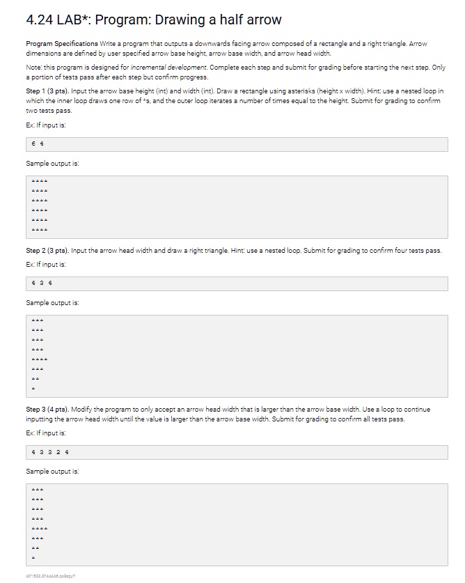 programming in c please 424 lab programdrawing a half arrow program specifications write a ...