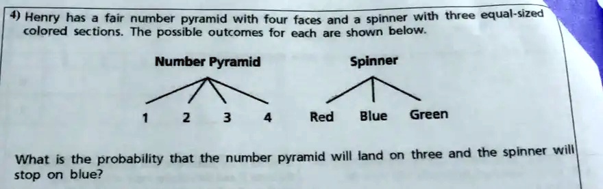 Henry has fair number pyramid with four faces and spinner with three ...