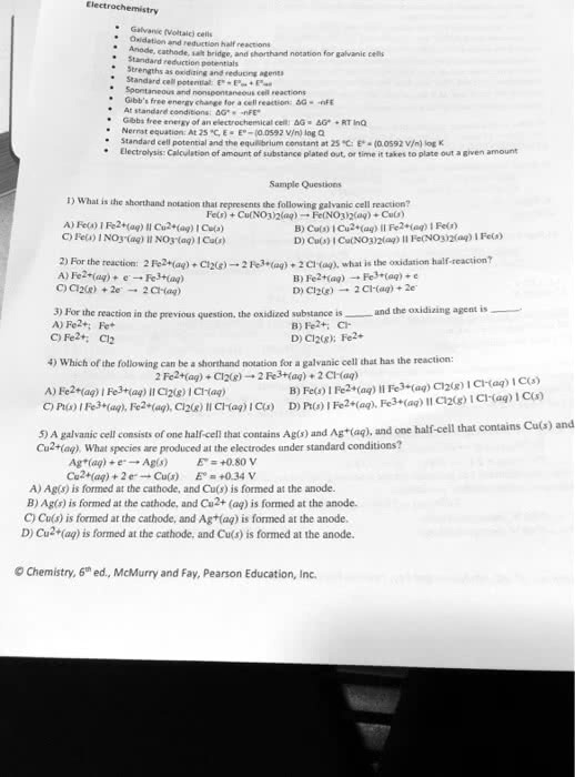 SOLVED: Electrochemistry: Galvanic (Voltaic) Cells, Oxidation and ...