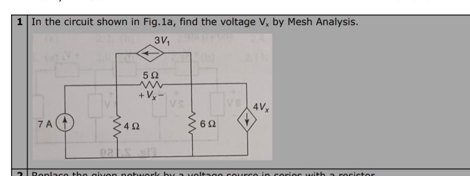 SOLVED: 1 In the circuit shown in Fig.1a, find the voltage Vx by Mesh Analysis.