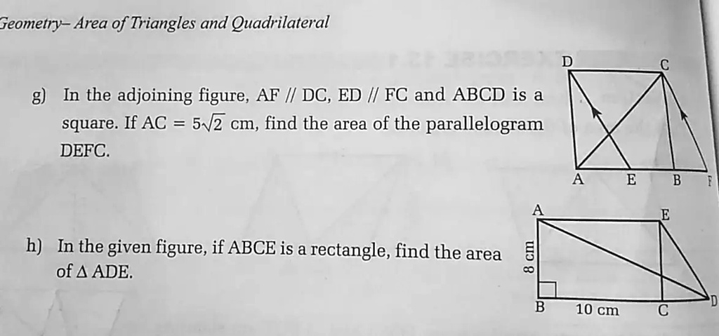 geometry area of triangles and quadrilateral g in the adjoining figure af il dc ed il fc and ...