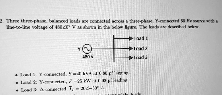 SOLVED: Three three-phase, balanced loads are connected across a three-phase, Y-connected 60 Hz ...