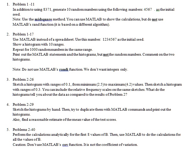 Problem 1-11: In addition to using 8371, generate 10 random numbers using the following number ...