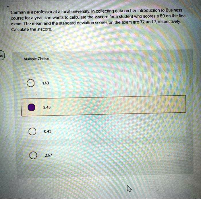 Carmen is professor at a local university In collecting data on her ... Carmen is professor at a local university In collecting data on her ...