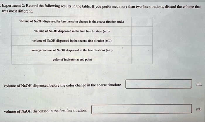 Experiment 2: Record the following results in the table. If you ...