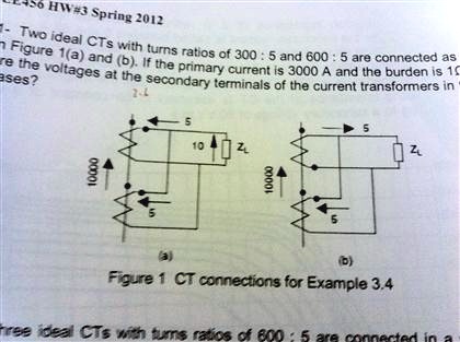 SOLVED: Two ideal CTs with turns ratios of 300:5 and 600:5 are ...