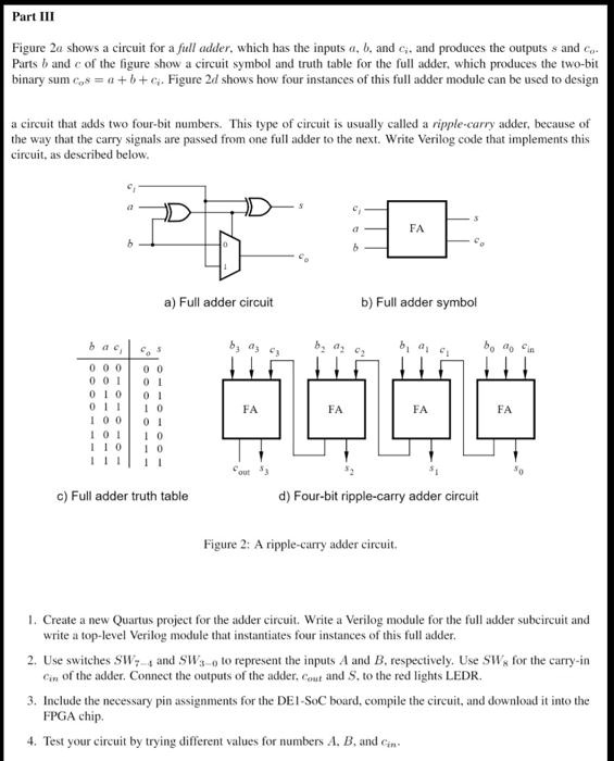 Part III Figure 2a shows a circuit for a full adder, which has the ...