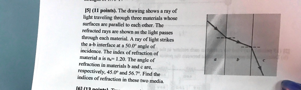 5 i1 points the drawing shows a ray of light traveling through three ...