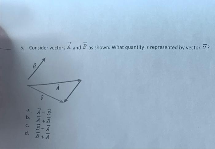 Solved 5 Consider Vectors A⃗ And B⃗ As Shown What Quantity Is Represented By Vector 𝒱 A A⃗