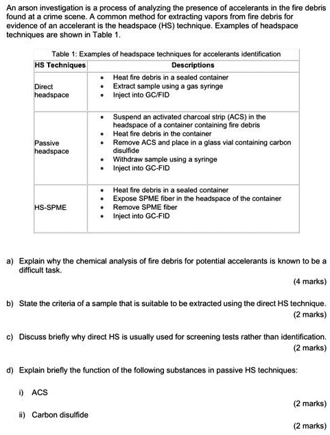 An arson investigation is a process of analyzing the presence of ...