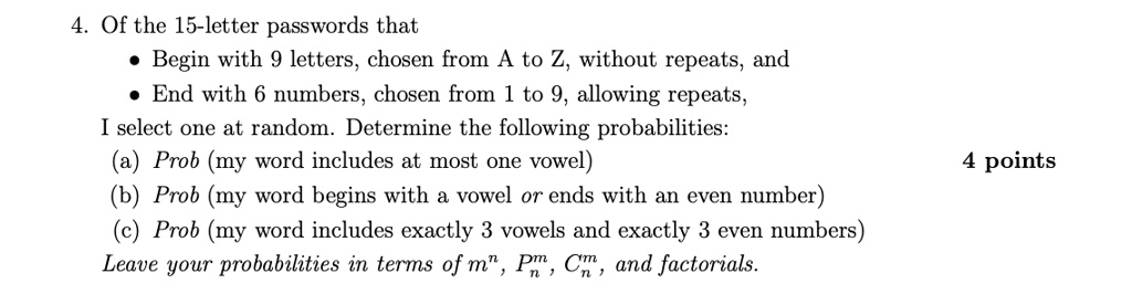 SOLVED: Of the 15-letter passwords that Begin with letters, chosen from ...