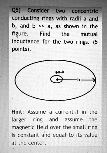 SOLVED: Q5) Consider two concentric conducting rings with radii a and b ...
