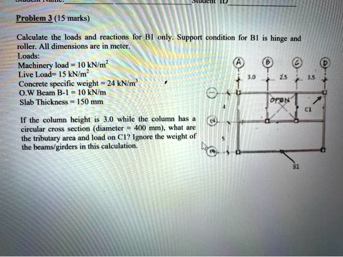 SOLVED: Problem 3 (15 marks) Calculate the loads and reactions for B1 ...