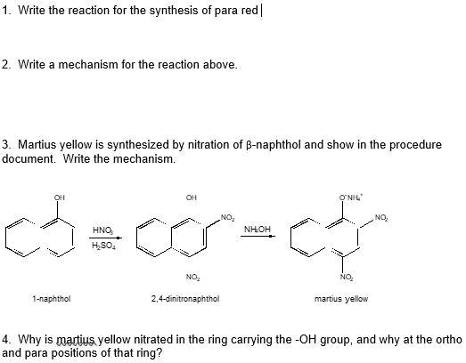 write the reaction for the synthesis of para red write mechanism for ...