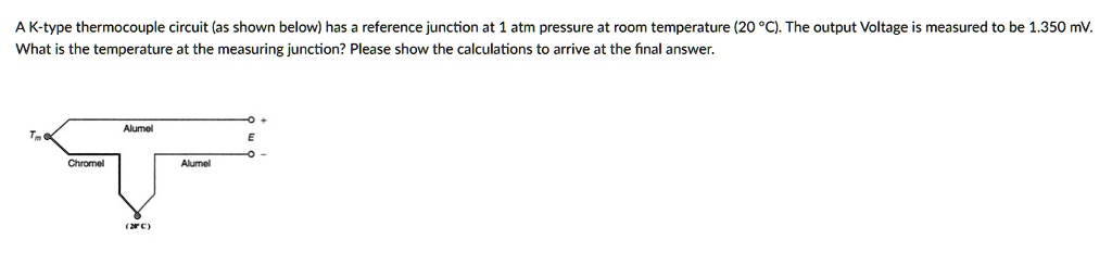 A K-type thermocouple circuit (as shown below) has a reference junction ...
