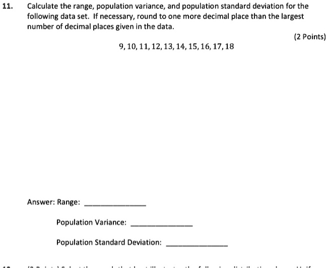 SOLVED: Calculate the range, population variance, and population standard deviation for the ...