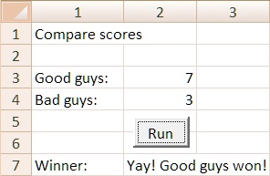 SOLVED: Using vba Excel Exercise: Who won? Write a program to show who ...