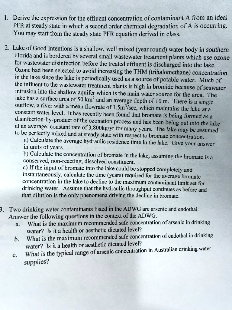 1derive the expression for the effluent concentration of contaminant a ...