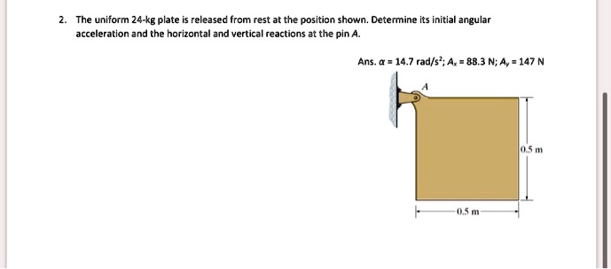 the uniform 24 kg plate released from rest at the position shown determine its initial angular ...