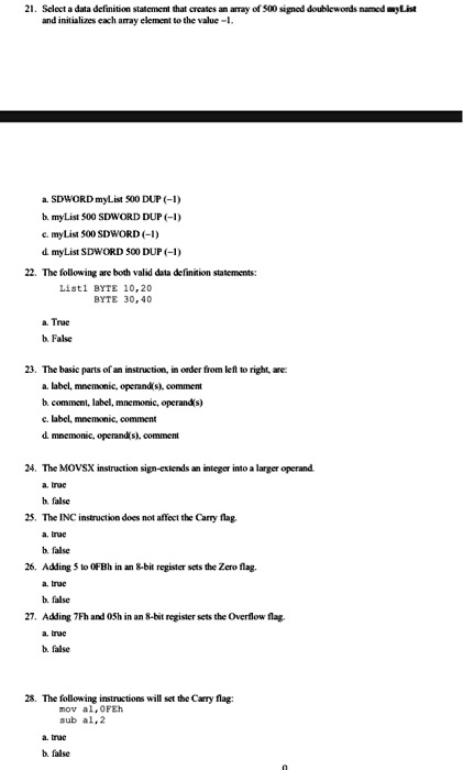 Solved 21 Select A Data Definition Statement That Creates An Rray Of 500 Signed Doublewords