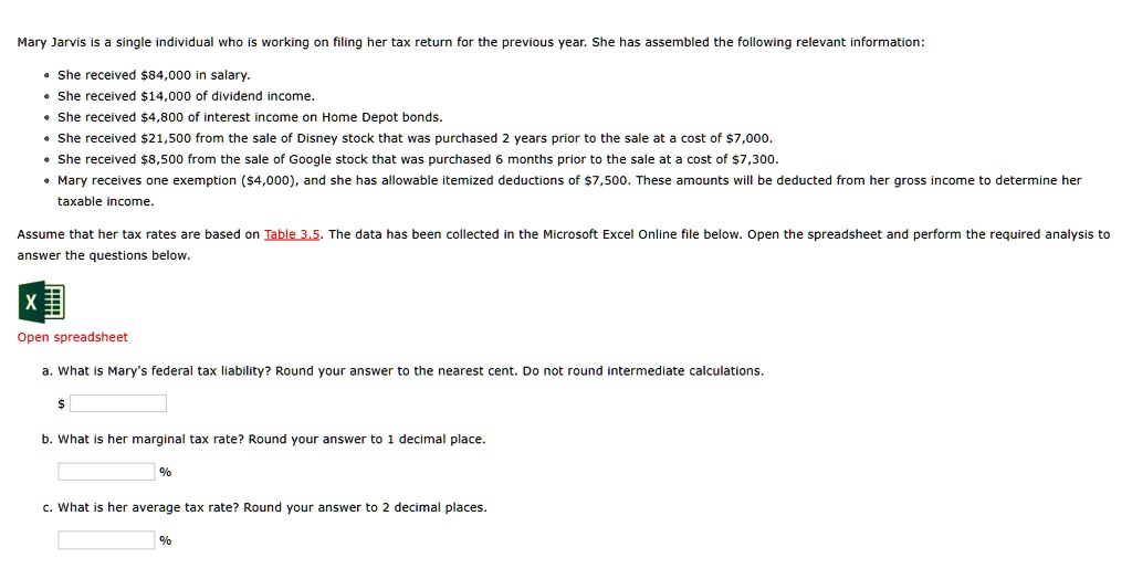 Mary Jarvis is a single individual who is working on filing her tax ...