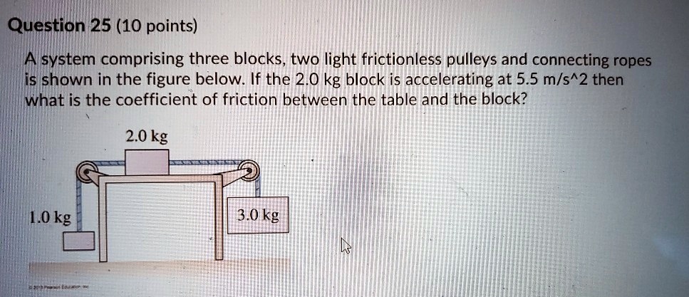 question 25 10 points system comprising three blocks two light frictionless pulleys and ...