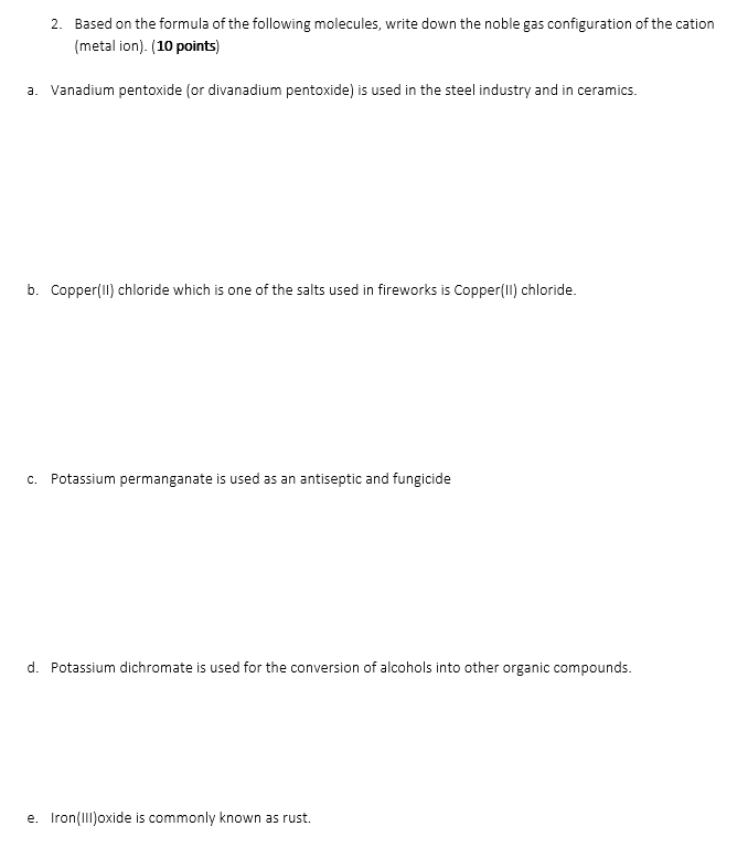 2. Based on the formula of the following molecules, write down the ...