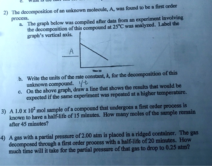 2) The decomposition of an unknown molecule, A, was found to be a first ...