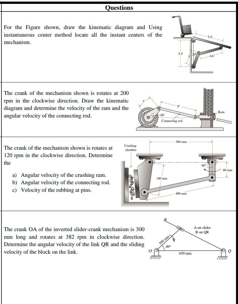 Questions For the Figure shown, draw the kinematic diagram and Using ...