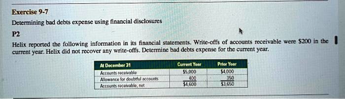 SOLVED: Exercise 9-7: Determining bad debts expense using financial ... SOLVED: Exercise 9-7: Determining bad debts expense using financial ...