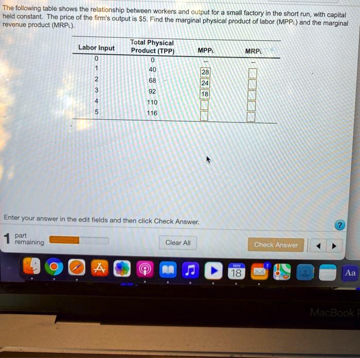 The following table shows the relationship between workers and output for a small factory in the ...