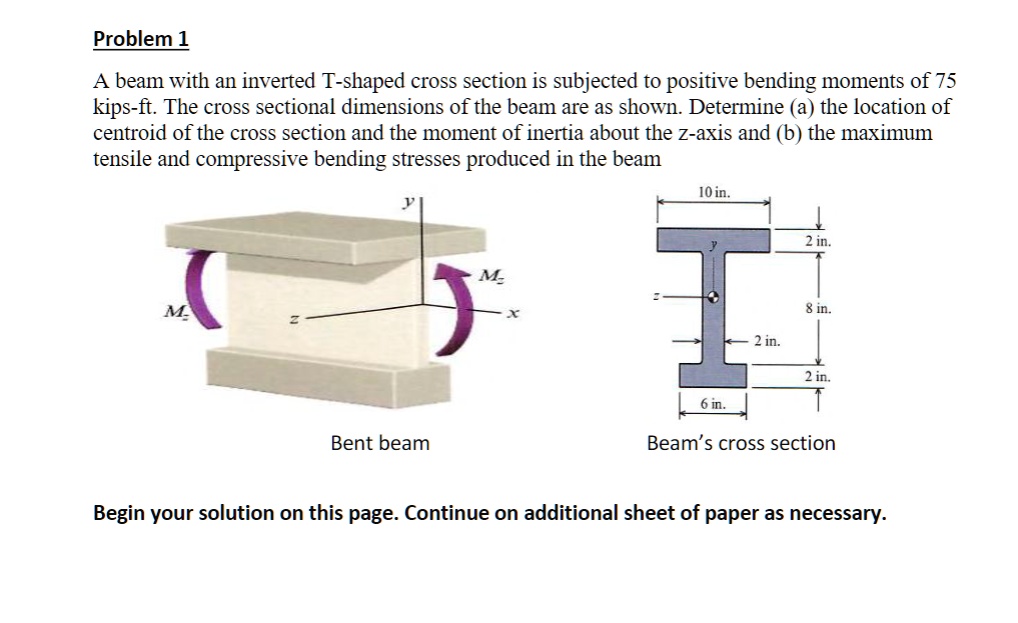 SOLVED: Problem 1: A beam with an inverted T-shaped cross section is subjected to positive ...