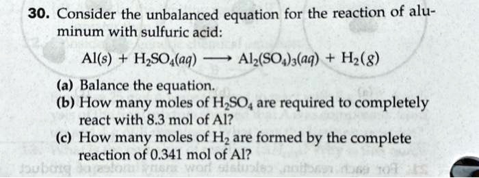 SOLVED: Text: Mixing with sulfuric acid Al(s) + H2SO4(aq) → Al2(SO4)3 ...