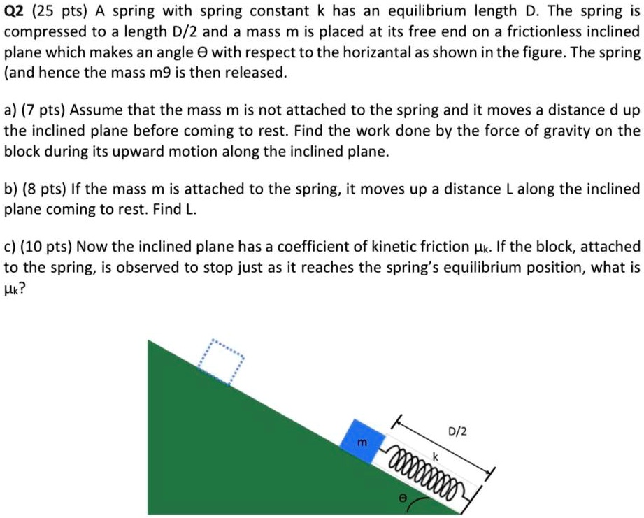 SOLVED: Q2 (25 pts) A spring with spring constant k has an equilibrium ...