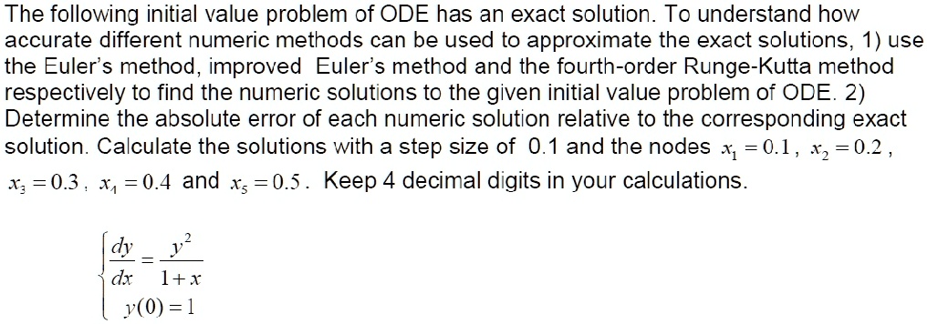 the following initial value problem of ode has an exact solution to understand how accurate ...