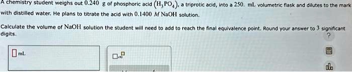 SOLVED: The student will need to add 71.4 mL of NaOH solution to reach the final equivalence point.