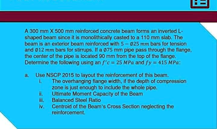 a 300 mm x 500 mm reinforced concrete beam forms an inverted shaped ...